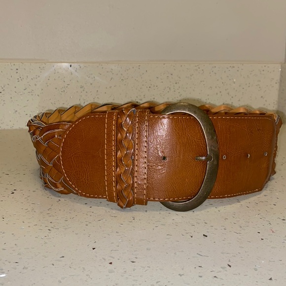 Vintage | Accessories | Vintage Belt Thick Wide Woven Brown Leather ...